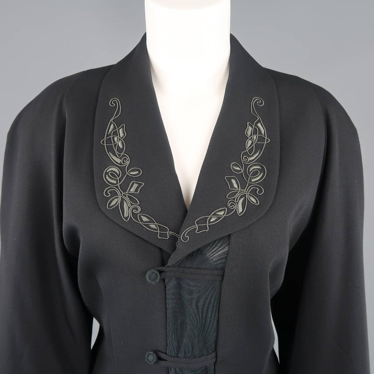 Matsuda Black Embroidered Lapel Moire Burnout Peplum Jacket For Sale at ...