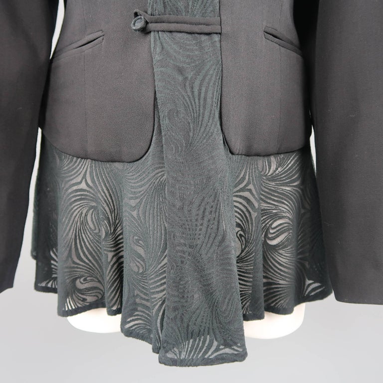 Matsuda Black Embroidered Lapel Moire Burnout Peplum Jacket For Sale at ...