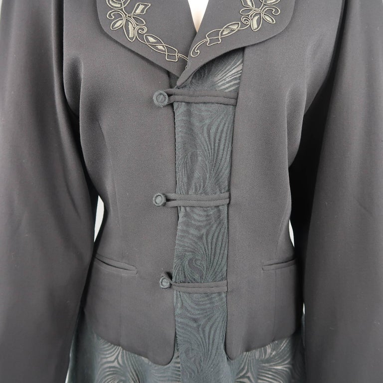 Matsuda Black Embroidered Lapel Moire Burnout Peplum Jacket For Sale at ...