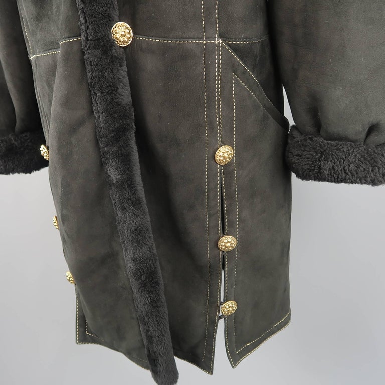 Yves Saint Laurent Coat - Vintage Black shearling Gold Hooded Jacket at ...
