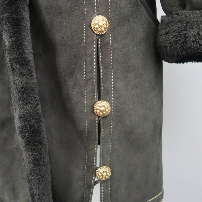 Yves Saint Laurent Coat - Vintage Black shearling Gold Hooded Jacket at ...