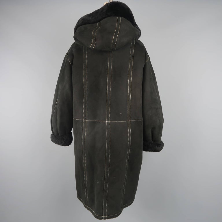 Yves Saint Laurent Coat - Vintage Black shearling Gold Hooded Jacket at ...