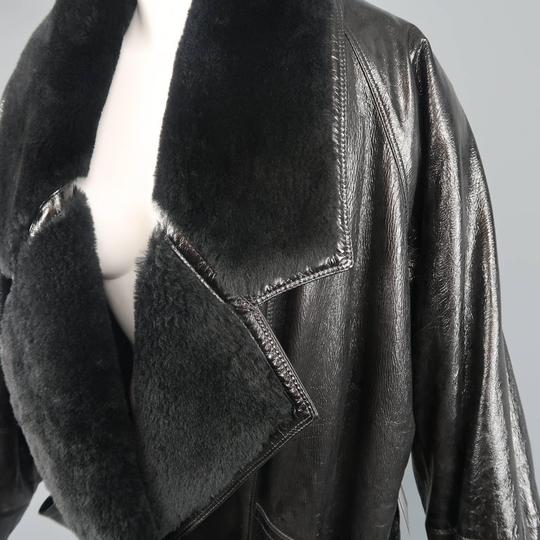 Gianni Versace Coat - Vintage Black Leather Shearling Collar, 1980s ...