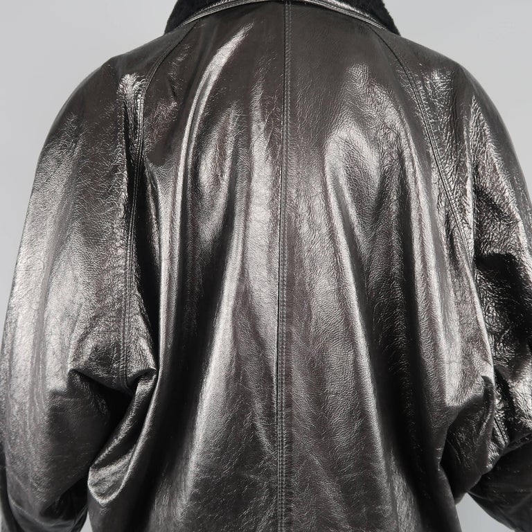 Gianni Versace Coat - Vintage Black Leather Shearling Collar, 1980s ...