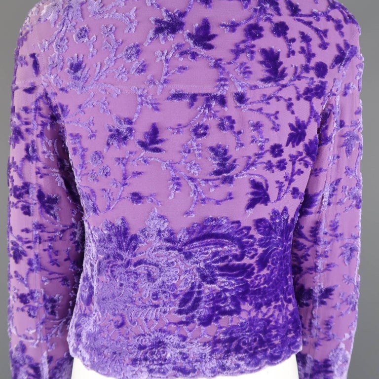 Voyage Purple Velvet Damask Burnout Silk Ruffle Trim Jacket at 1stDibs