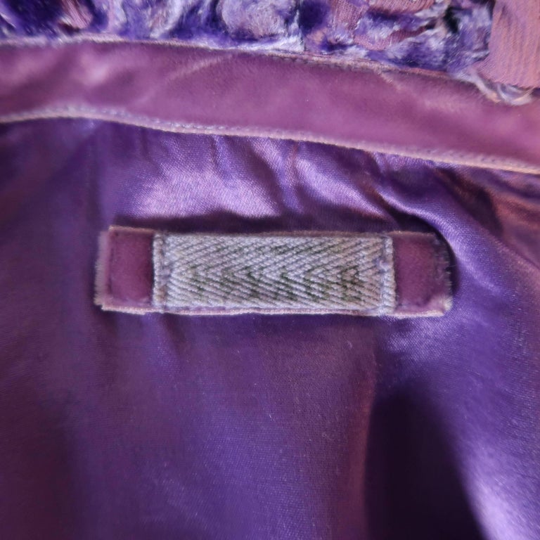 Voyage Purple Velvet Damask Burnout Silk Ruffle Trim Jacket at 1stDibs