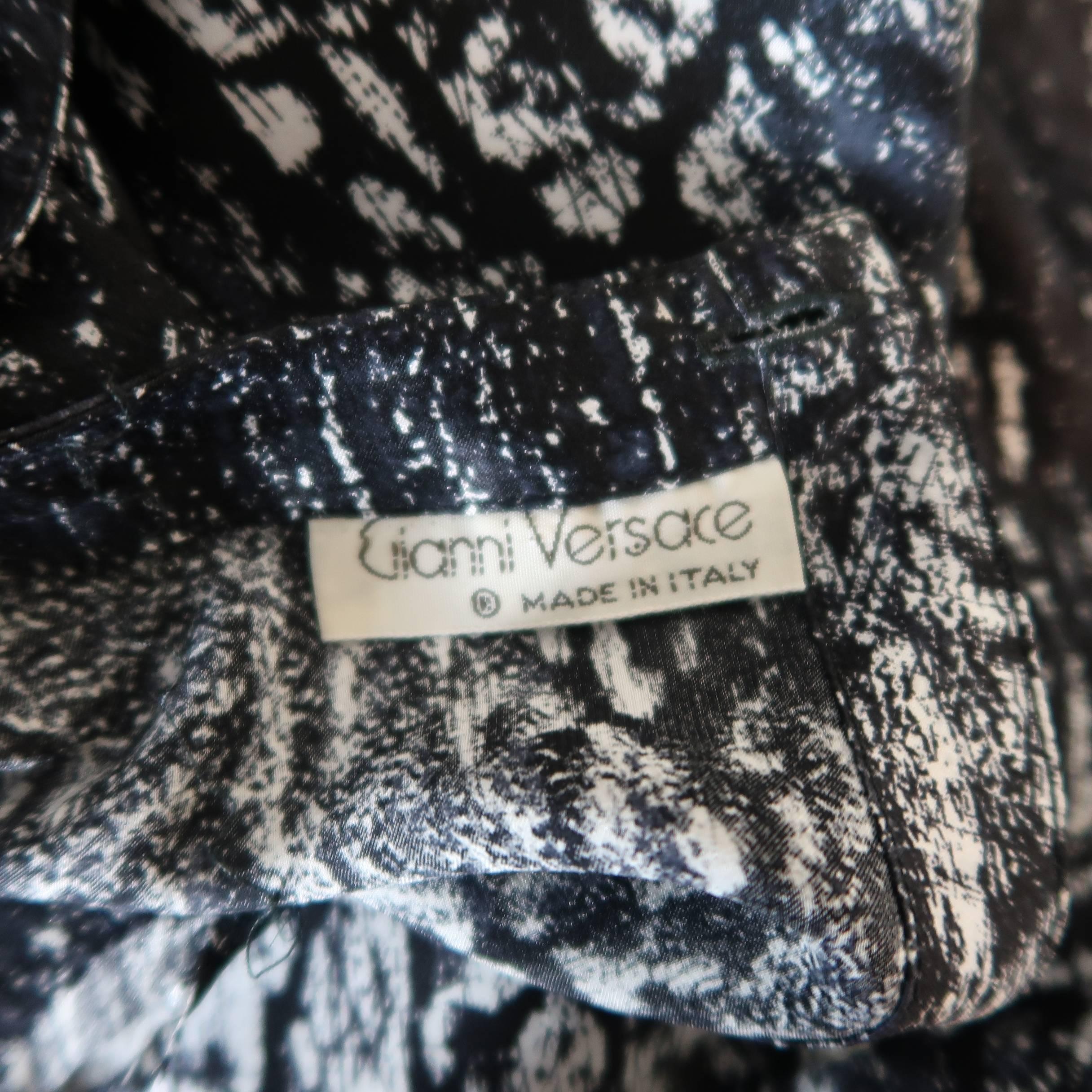 GIANNI VERSACE Size 8 Grey Marbled Cheetah Draped Satin Shift Cocktail ...
