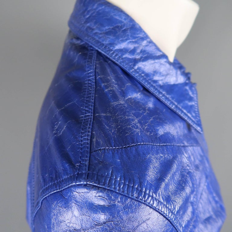 Dior Homme Mens Blue Metallic Leather Bomber Jacket Coat, Spring 2009 ...