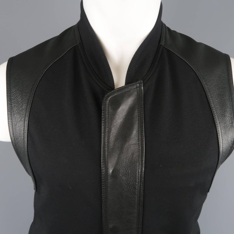 T By Alexander Wang Black Leather Trimmed Jersey Baseball Vest at 1stDibs