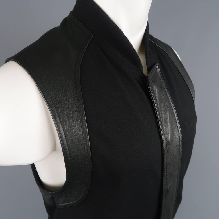 T By Alexander Wang Black Leather Trimmed Jersey Baseball Vest at 1stDibs