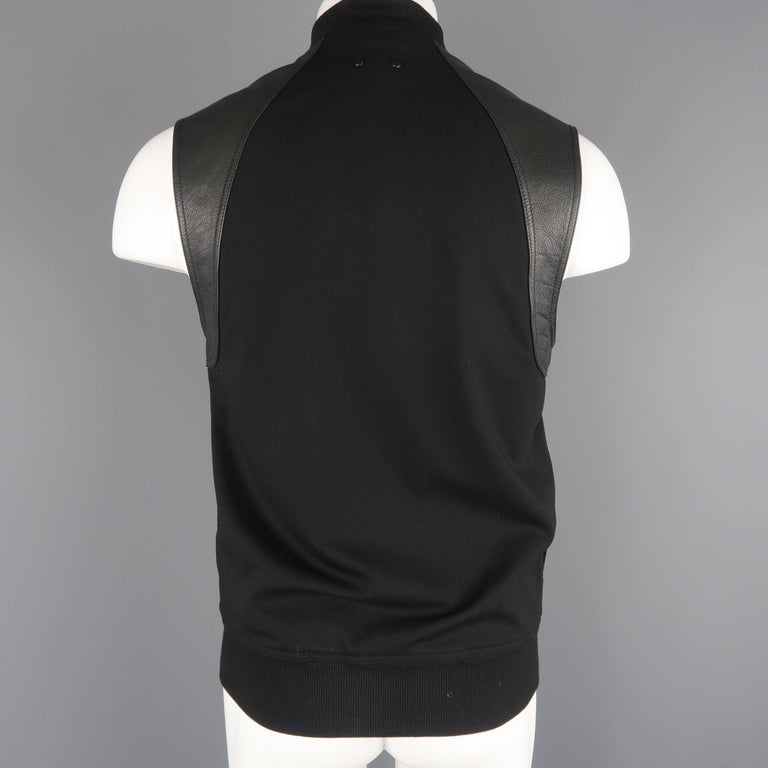 T By Alexander Wang Black Leather Trimmed Jersey Baseball Vest at 1stDibs
