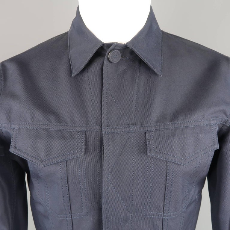 CALVIN KLEIN COLLECTION M Navy Hidden Placket Trucker Jacket For Sale ...