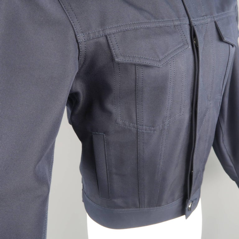 CALVIN KLEIN COLLECTION M Navy Hidden Placket Trucker Jacket For Sale ...