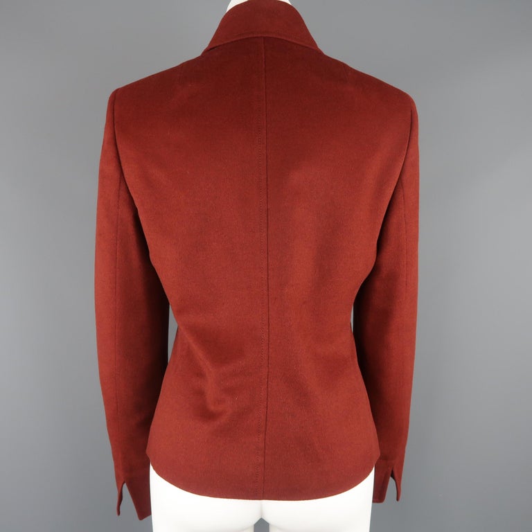 AKRIS Size 10 Burgundy Double Breasted Collared Wool / Angora Jacket at ...