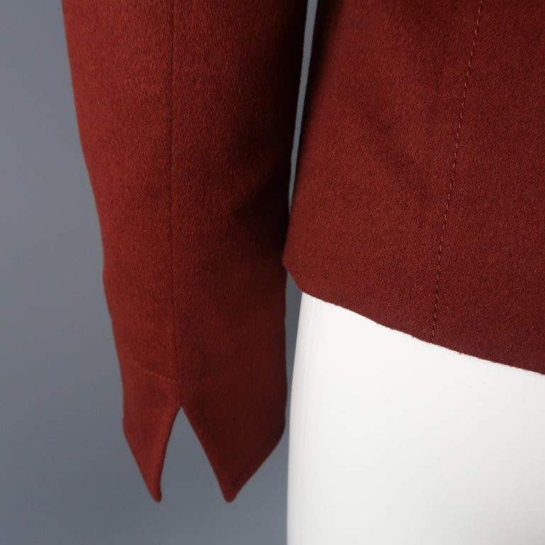 AKRIS Size 10 Burgundy Double Breasted Collared Wool / Angora Jacket at ...