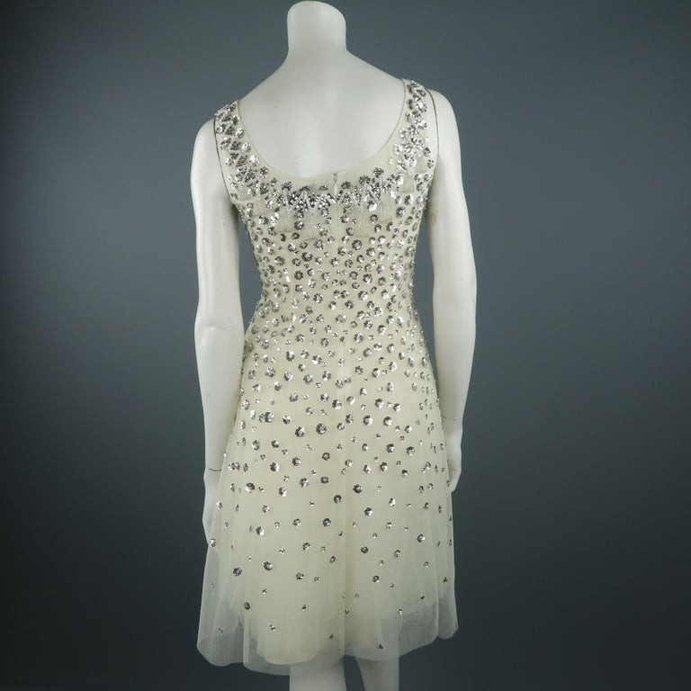 Christian Dior Dress - Cream Silver Floral Sequin Tulle Cocktail Dress ...