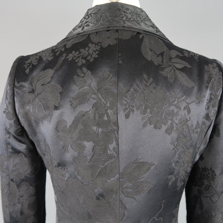 MIU MIU Size 6 Black Silk Blend Damask Ribbon Trim Double Breasted Pea ...