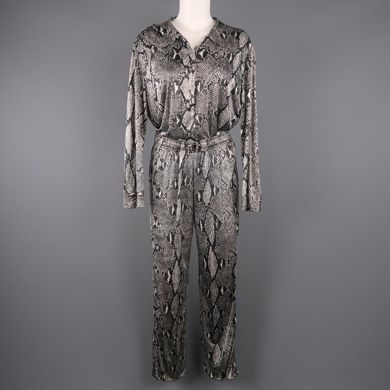 GUCCI Size 10 Grey Python Print Rayon Asymmetrical Collar SS 2000 ...