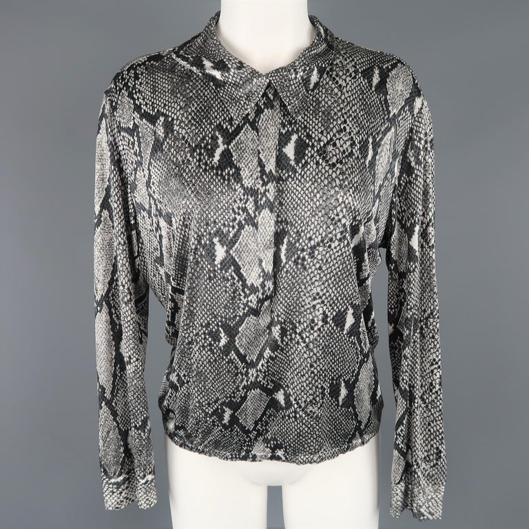 GUCCI Size 10 Grey Python Print Rayon Asymmetrical Collar SS 2000 ...
