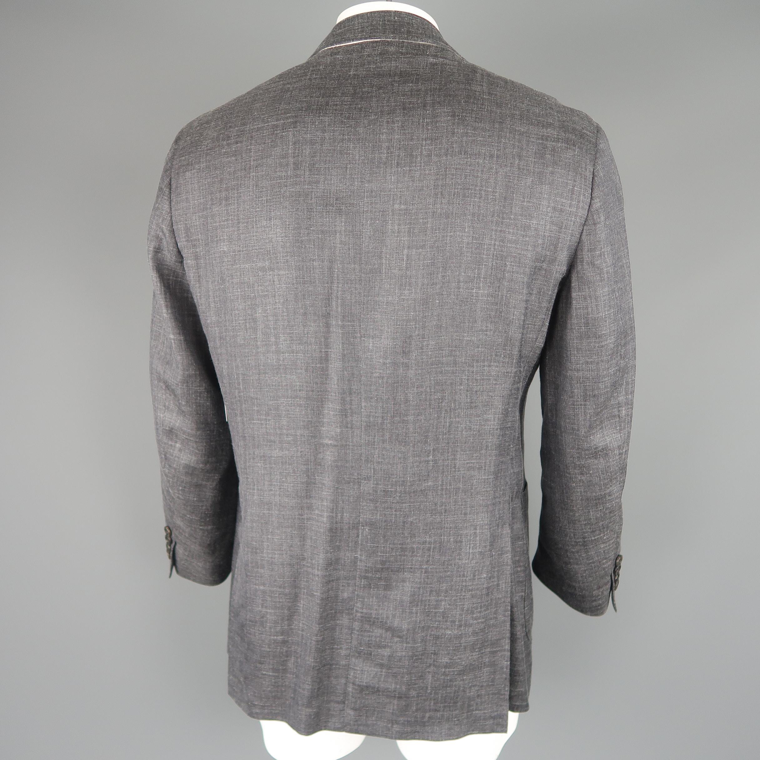 CANALI 42 Regular Gray Heather Wool / Silk / Linen Notch Lapel Sport ...