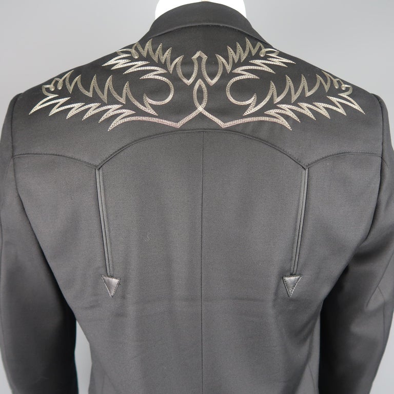 RALPH LAUREN 38 Black Western Cowboy Embroidered Wool Sport Coat Jacket ...
