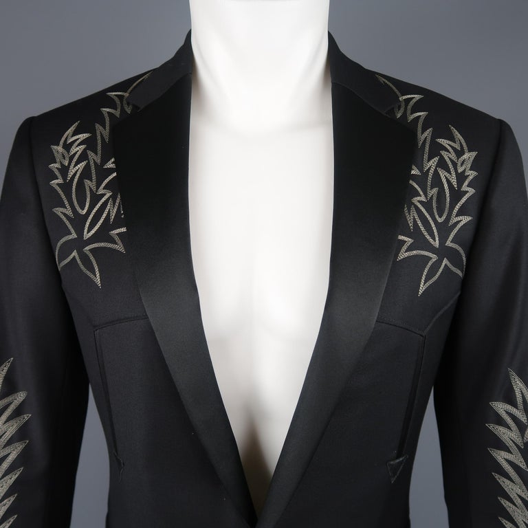 RALPH LAUREN 38 Black Western Cowboy Embroidered Wool Sport Coat Jacket ...