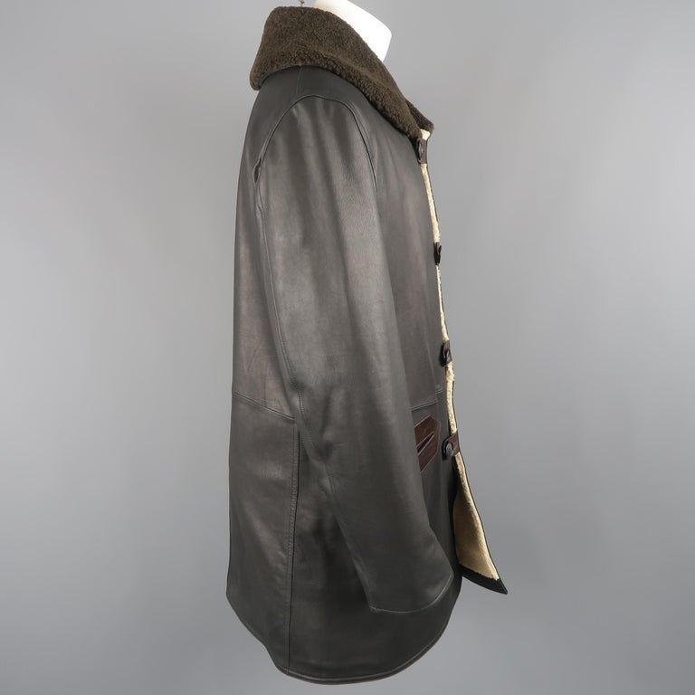 GIORGIO ARMANI Coat - US 40 Black Brown And Olive Shearling Jacket at ...