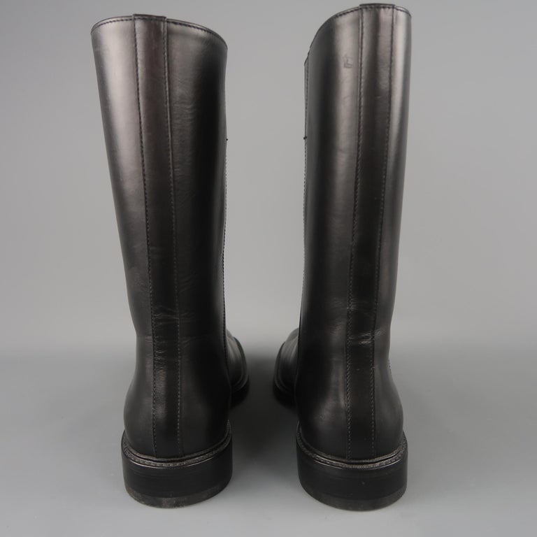 Prada Boots Black Leather Tall Pull On Boots / Shoes at 1stDibs