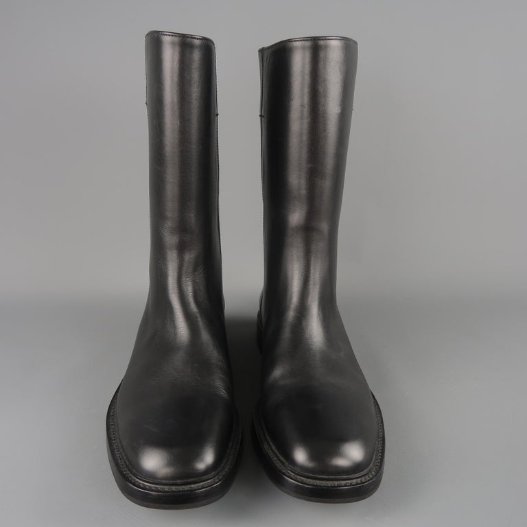 Prada Boots Black Leather Tall Pull On Boots / Shoes at 1stDibs