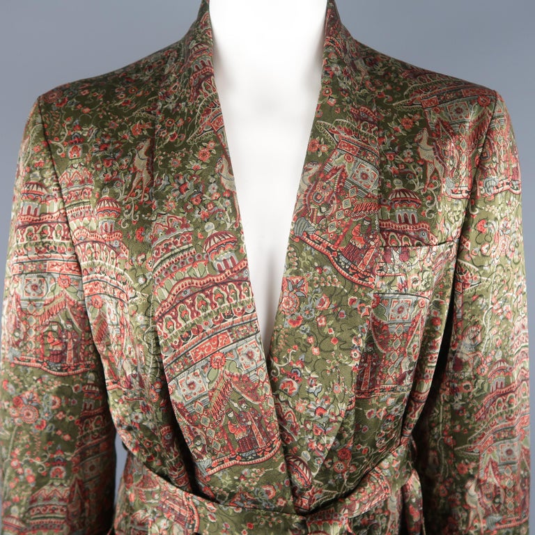 Hermes Vintage Olive and Burgundy Persian Print Wool / Silk Robe at ...