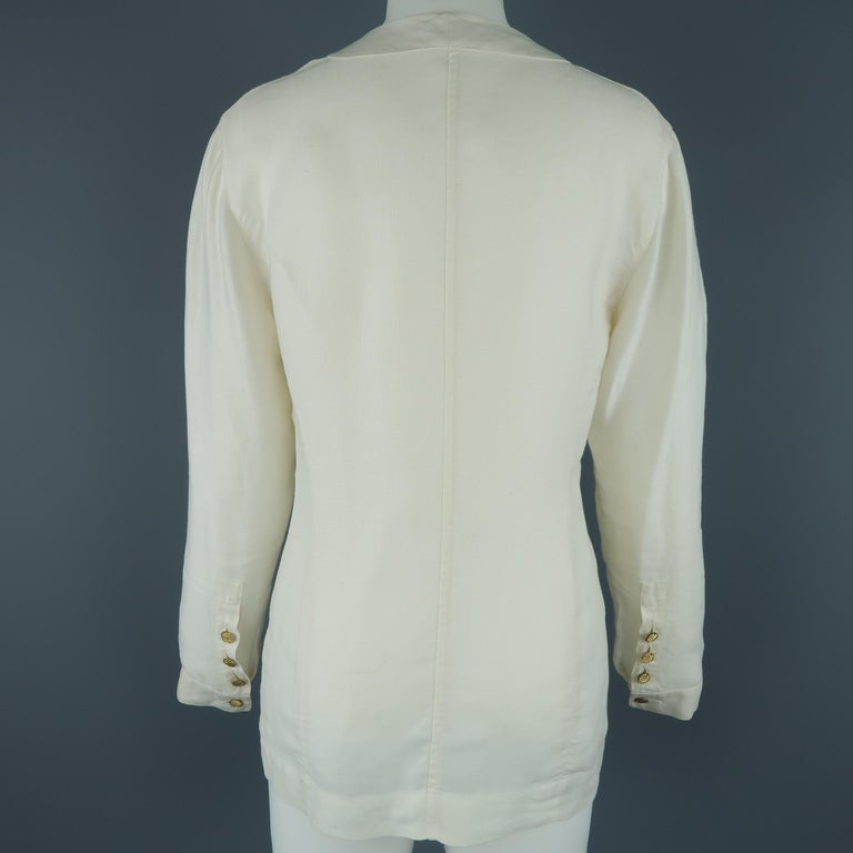 Chanel Cream Linen V Neck Patch Pocket Jacket For Sale at 1stDibs