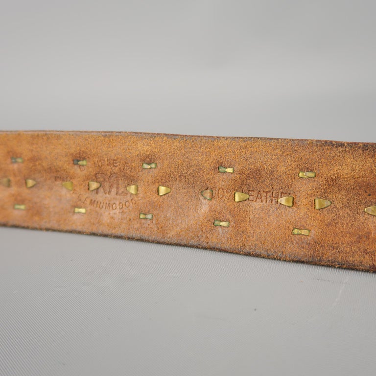 RRL by RALPH LAUREN Size 38 Brown Studded Distressed Leather Belt at ...