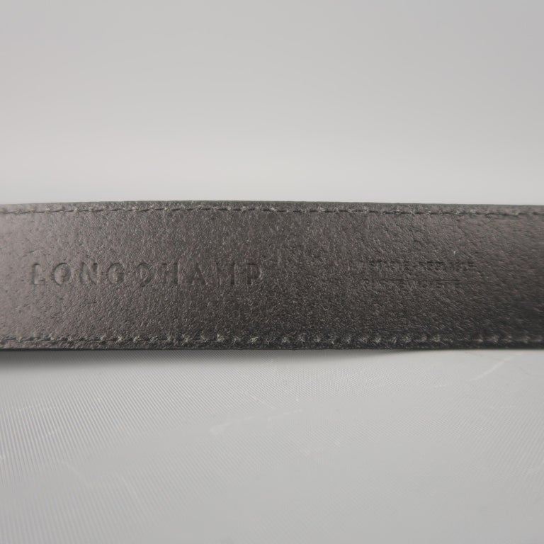 LONGCHAMP Size 44 Black Leather Silver Buckle Dress Belt For Sale at ...