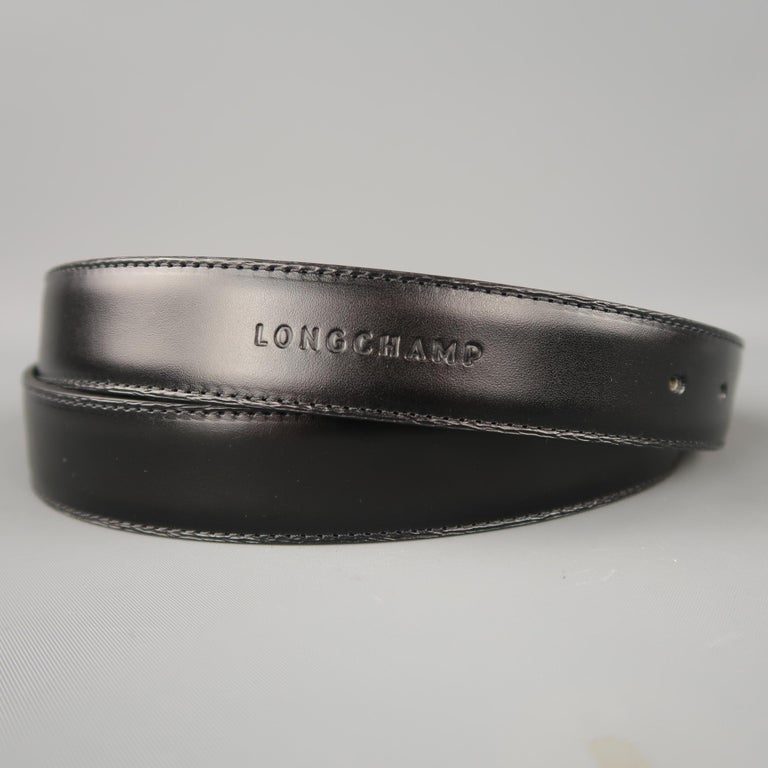 LONGCHAMP Size 44 Black Leather Silver Buckle Dress Belt For Sale at ...