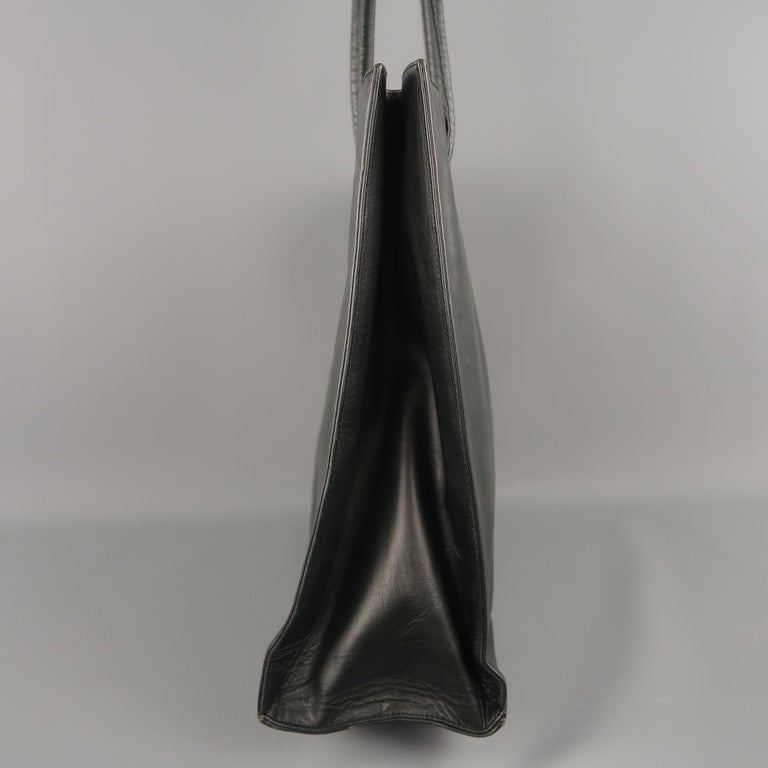 Paloma Picasso Navy Leather Double Top Handles Triple X Shopper Tote ...