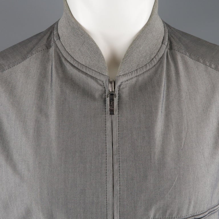 BRIONI 42 Silver Grey Silk and Orange Plaid Reversible Bomber Jacket at ...