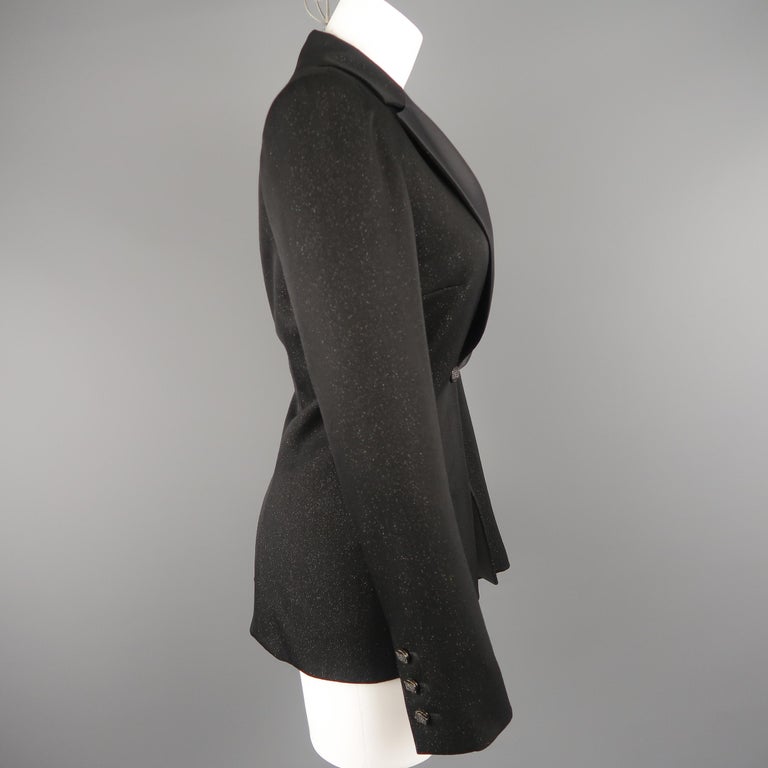 CHANEL Size 10 Black Sparkle Twill Satin Peak Lapel Tuxedo Jacket at ...