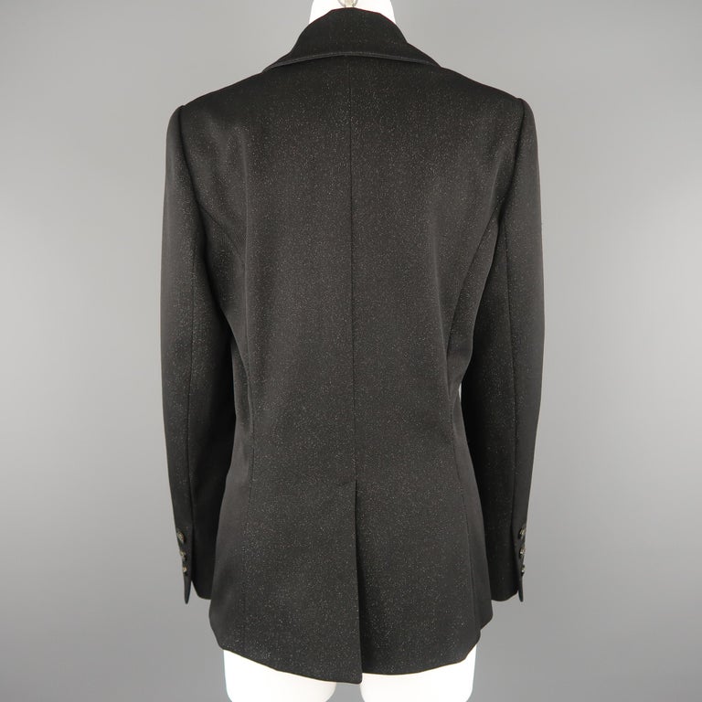 CHANEL Size 10 Black Sparkle Twill Satin Peak Lapel Tuxedo Jacket at ...