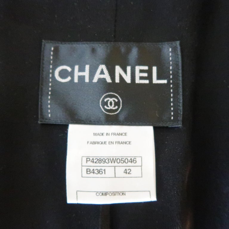 CHANEL Size 10 Black Sparkle Twill Satin Peak Lapel Tuxedo Jacket at ...