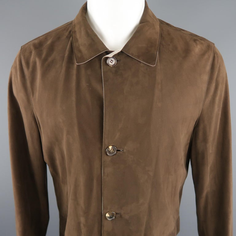 KITON 40 Brown Solid Suede Reversible Coat at 1stdibs