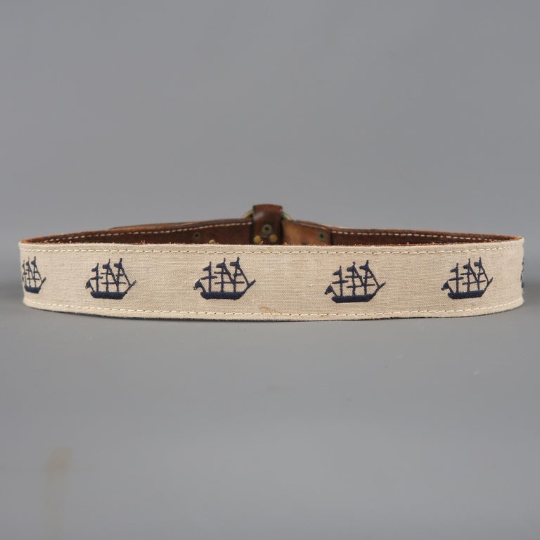 RRL by RALPH LAUREN Size 34 Brown Leather Fabric Ships Belt at 1stDibs ...
