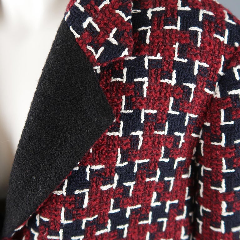 CHANEL Size 12 Burgundy and Navy Tweed Black Collar Fall 2015 Jacket at ...