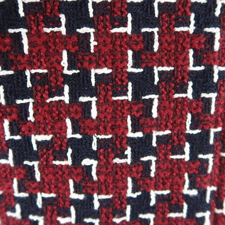 CHANEL Size 12 Burgundy and Navy Tweed Black Collar Fall 2015 Jacket at ...