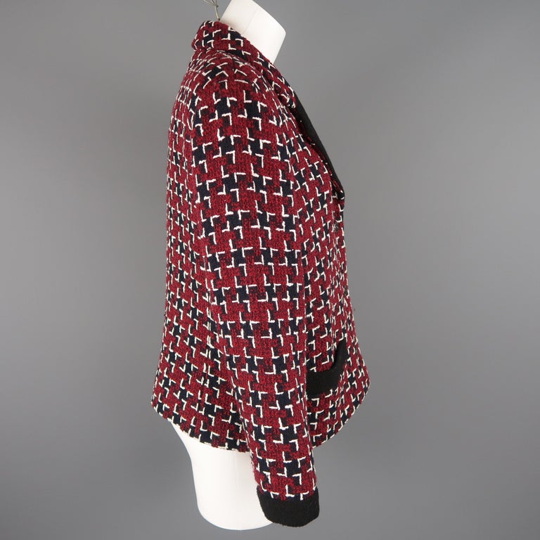 CHANEL Size 12 Burgundy and Navy Tweed Black Collar Fall 2015 Jacket at ...