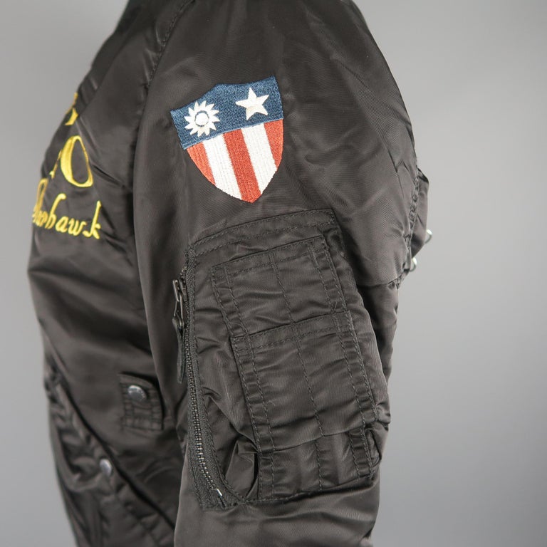 AVIREX Size XL Black Nylon Flying Tigers Patches Bomber Flight Jacket ...