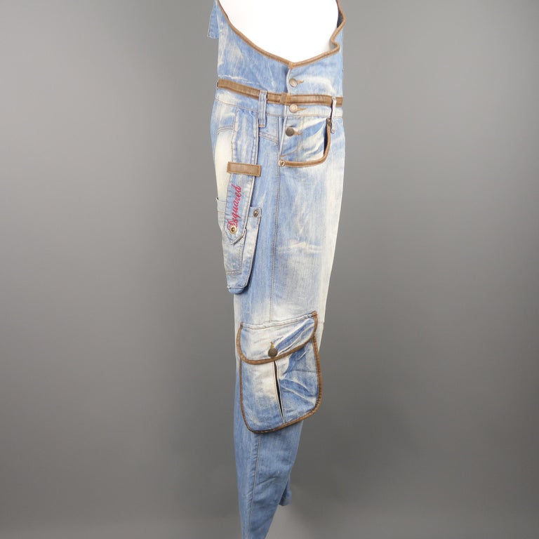 DSQUARED2 Size 34 Blue Washed Denim Single Strap Overalls at 1stDibs