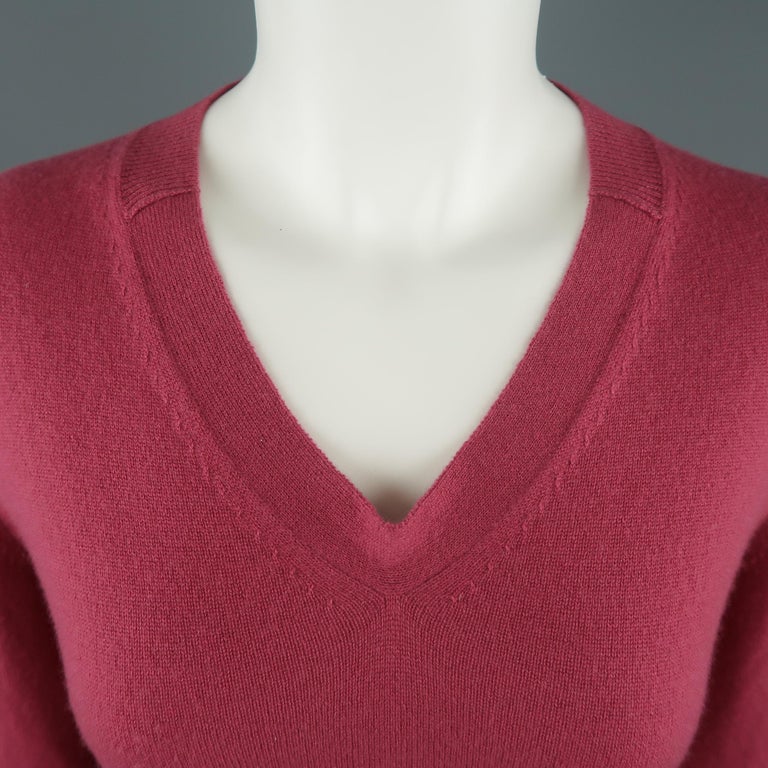 JIL SANDER Size 6 Raspberry Pink Cashmere V Neck Sweater at 1stDibs ...