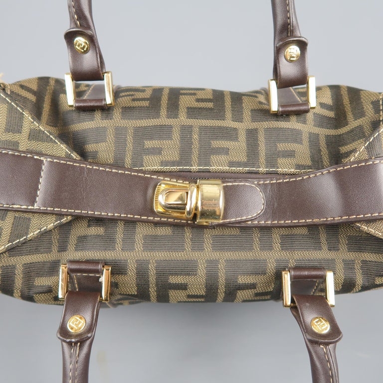 FENDI Zucca Monogram Canvas and Brown Leather 2-Way Mini Boston Bag at ...