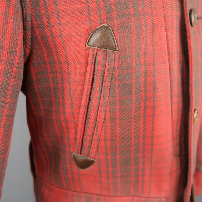 RRL by RALPH LAUREN M Washed Red and Brown Plaid Cotton Corduroy Chore ...