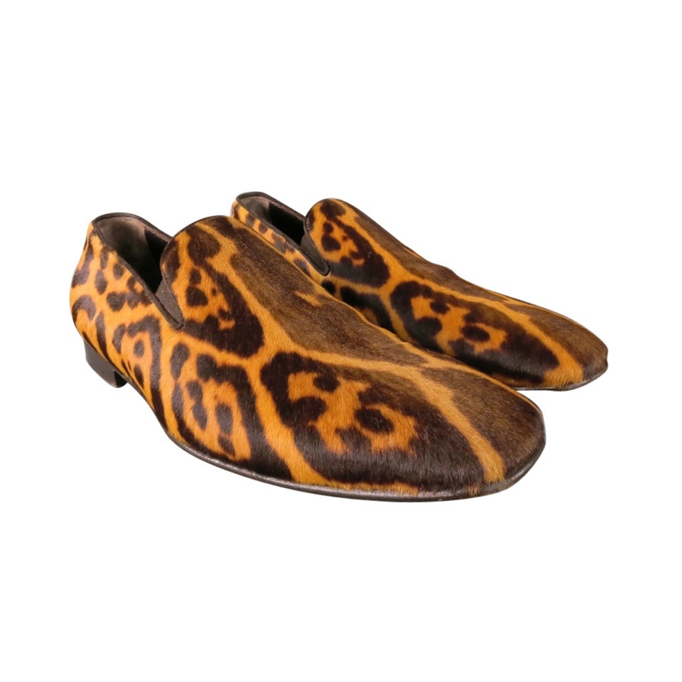 YVES SAINT LAURENT Size 8 Pony Hair Animal Print Loafers with ...